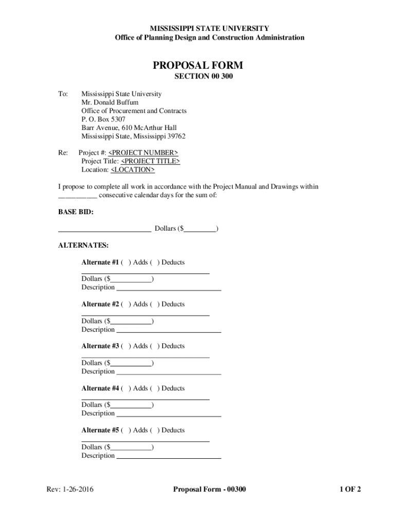 Fillable Online 00 300 PROPOSAL FORM Fax Email Print - pdfFiller
