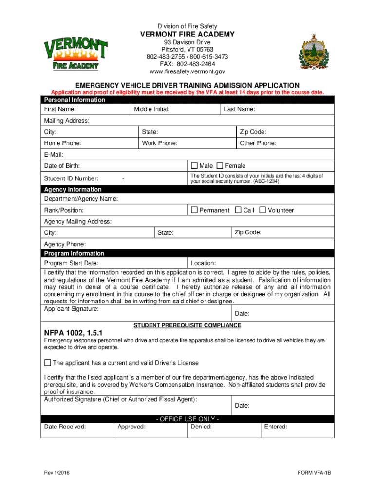 Fillable Online firesafety vermont EVDT and PADO application - Vermont ...