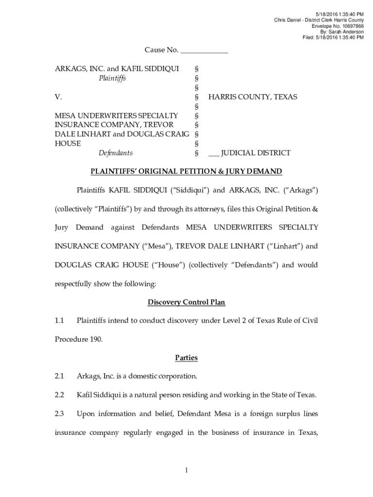 Fillable Online 895694 Original Petition Fax Email Print - pdfFiller