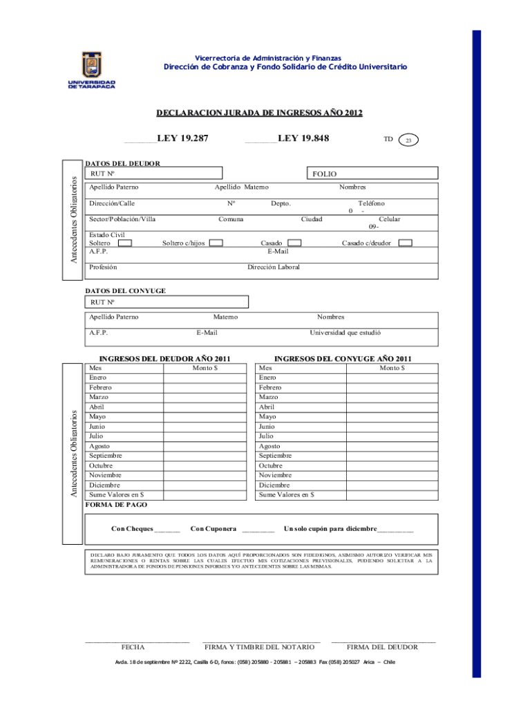 Completable En línea chitita uta Declaracin Jurada de Ingresos ...