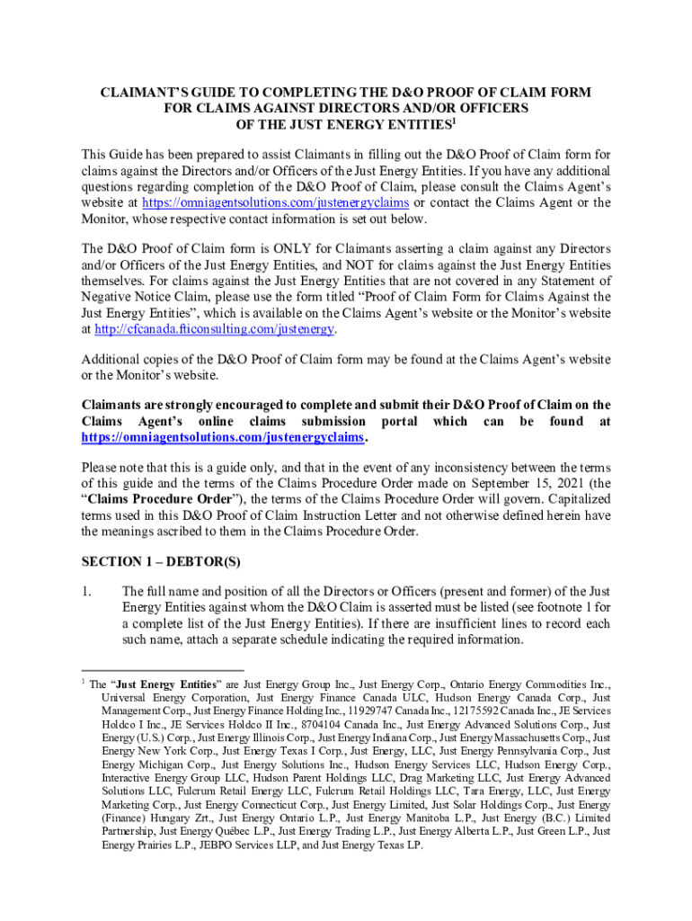 Fillable Online claimant's guide to completing the d&o proof of claim ...