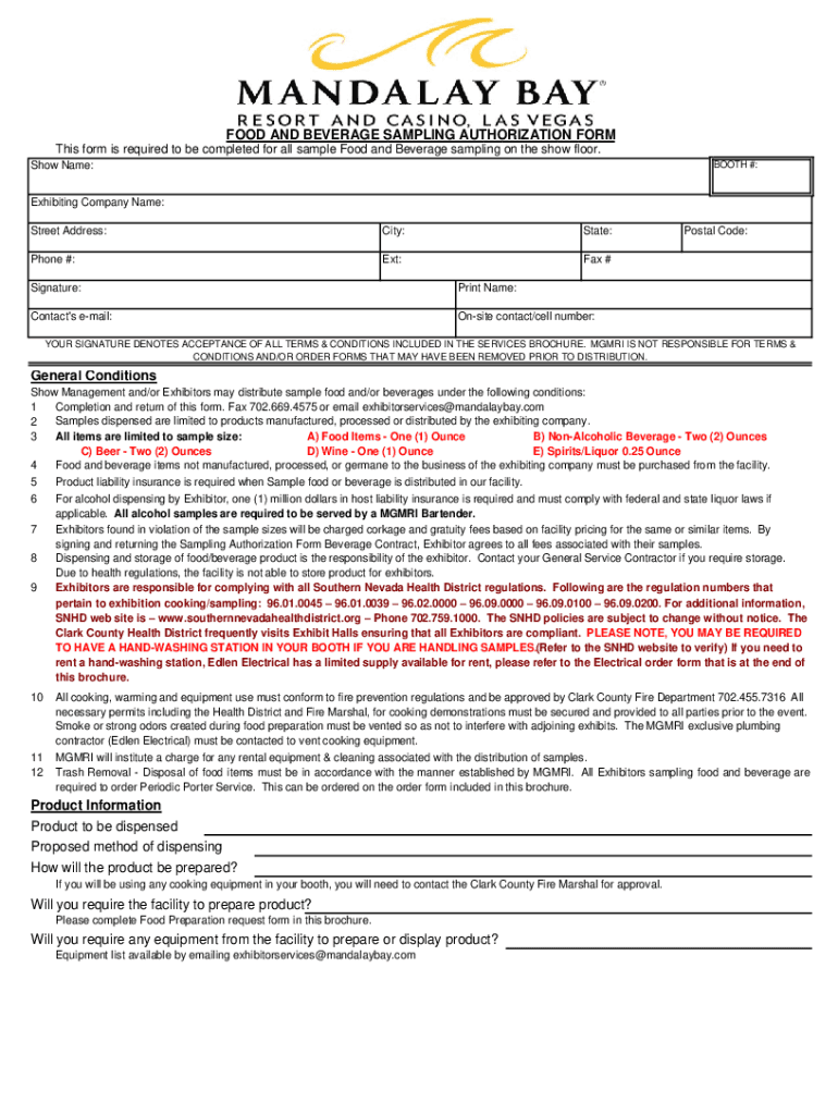 Fillable Online Sample Food and/or Beverage Distribution Authorization ...