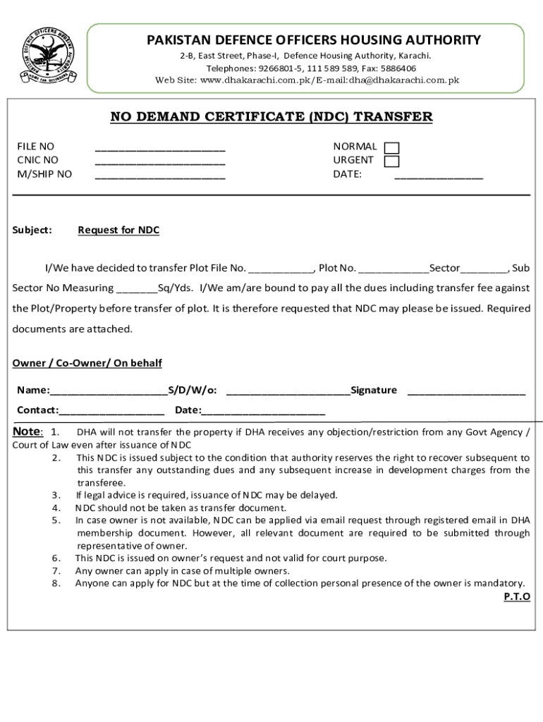 Fillable Online Transfer & Record DHA City (DCK) - DHA Karachi Fax ...