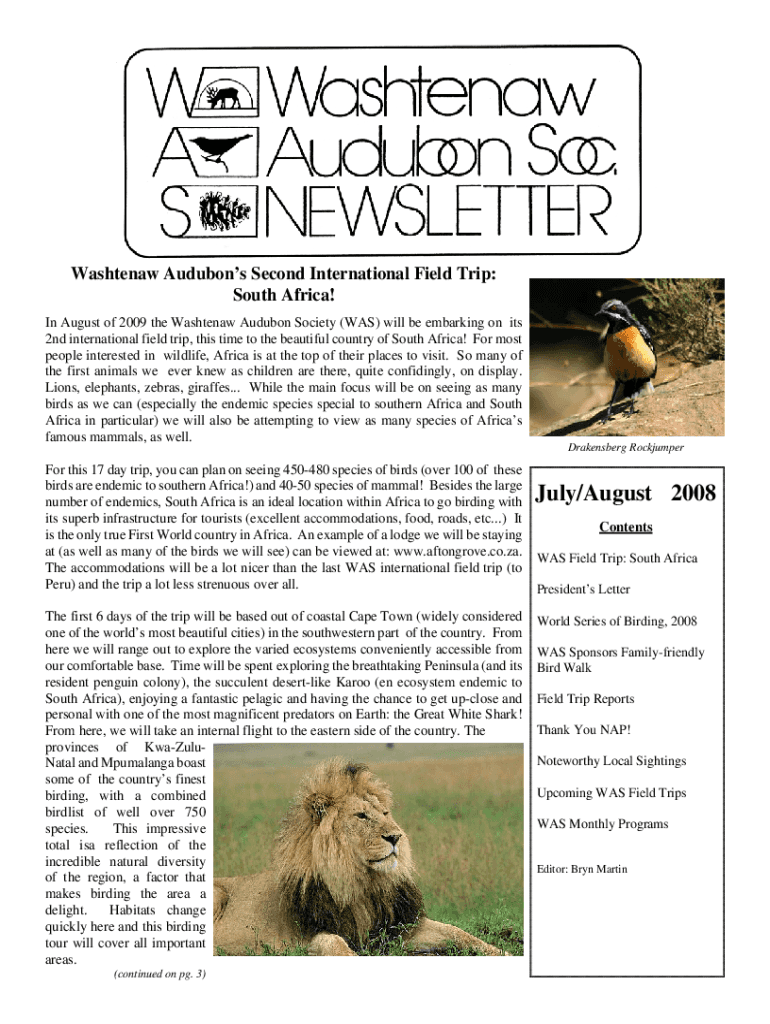Fillable Online Who We Are - Washtenaw Audubon Society Fax Email Print - pdfFiller