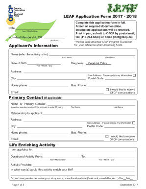 Fillable Online LEAF Application Form 2017 - 2018 Fax Email Print ...
