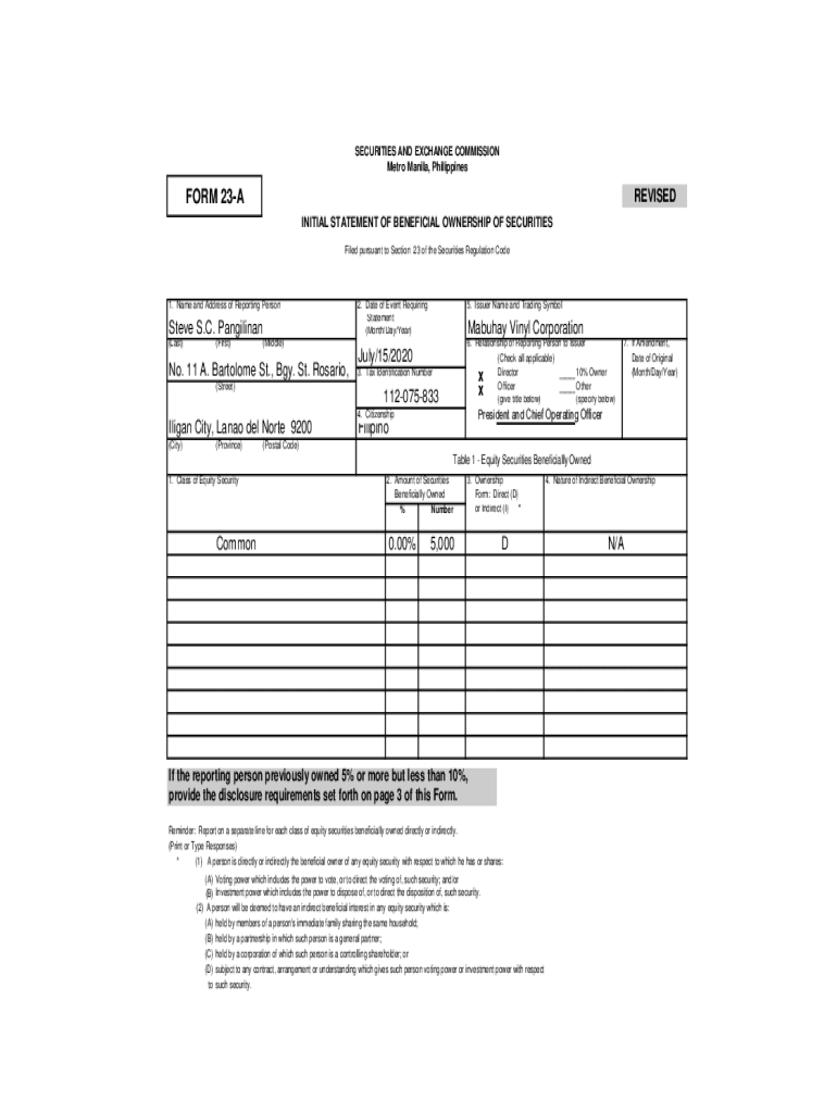 Fillable Online SSCPangilinan-SEC Form 23-A Fax Email Print - pdfFiller