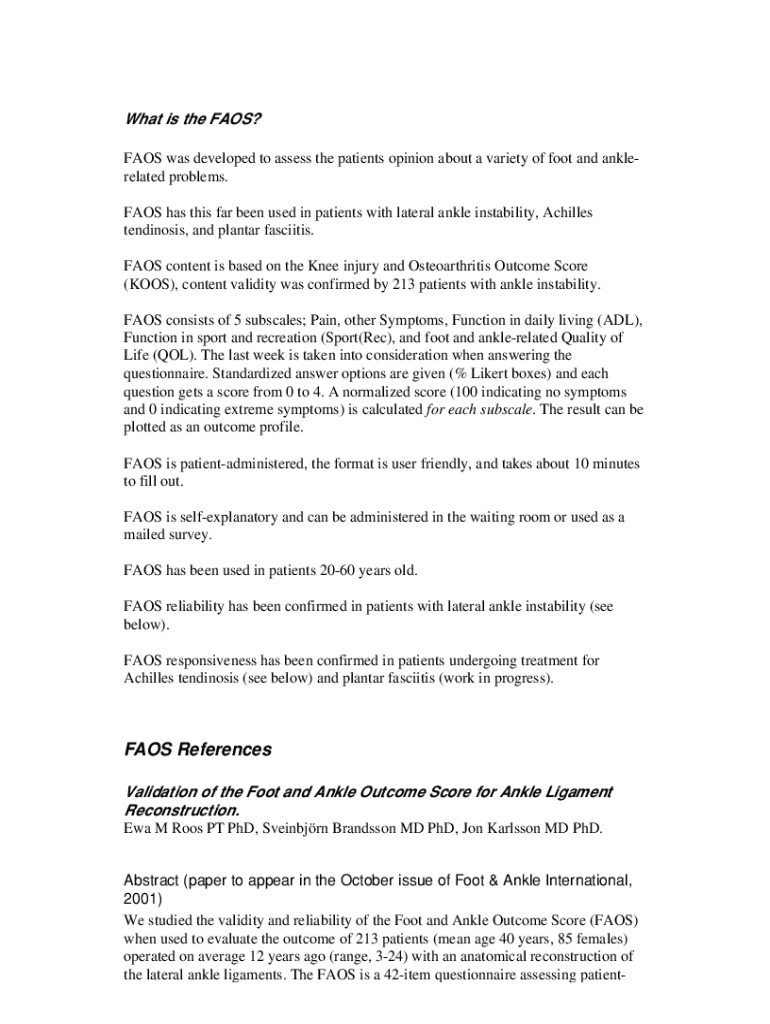 Fillable Online Validation of the foot and ankle outcome score for ... - PubMed Fax Email Print ...