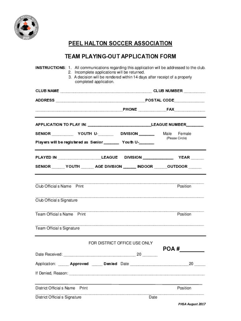 Fillable Online peel halton soccer association team playing-out ...
