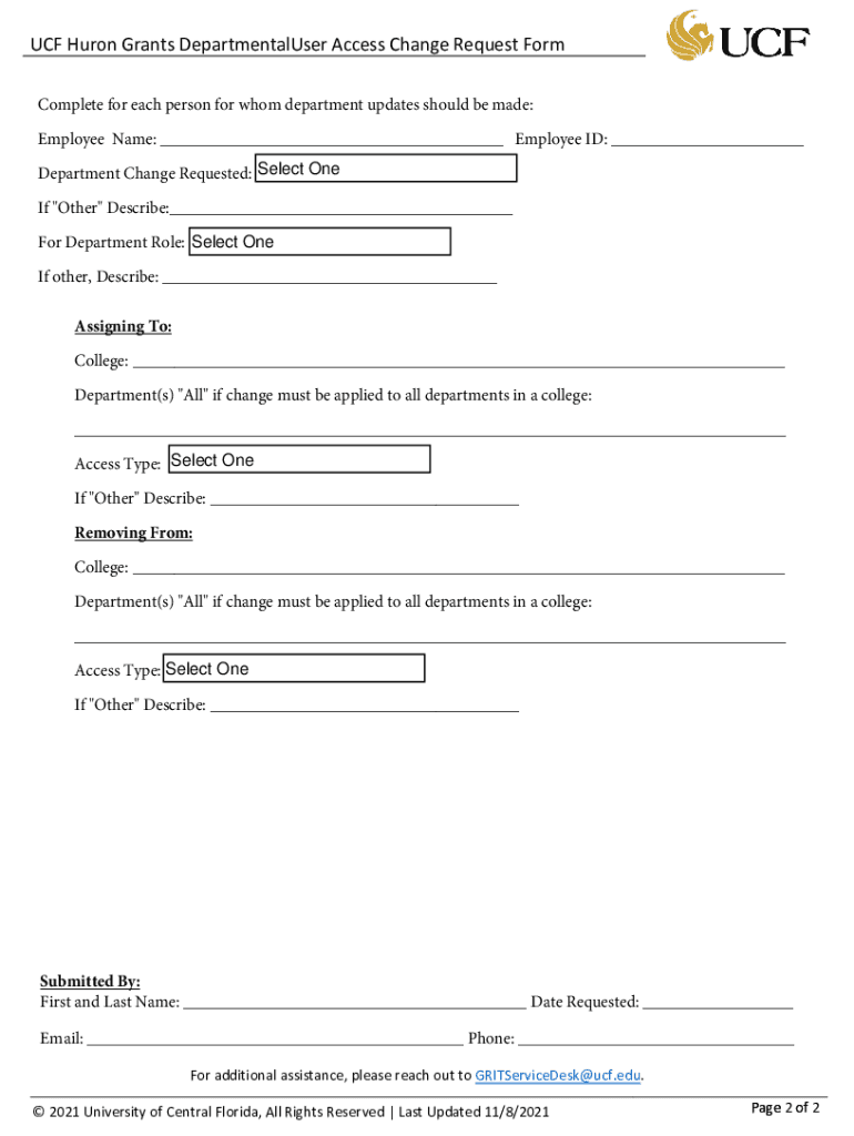 Fillable Online UCF Huron Grants Cost Center User Access Change Request ...
