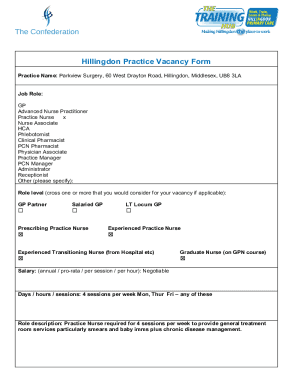 Fillable Online Hillingdon GP Practice Vacancy Form Fax Email Print - pdfFiller