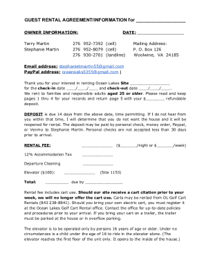 Fillable Online GUEST RENTAL AGREEMENT/INFORMATION for Fax Email Print ...