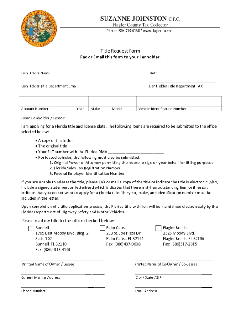 Fillable Online Vehicle Tag Registration - Flagler County Tax Collector ...