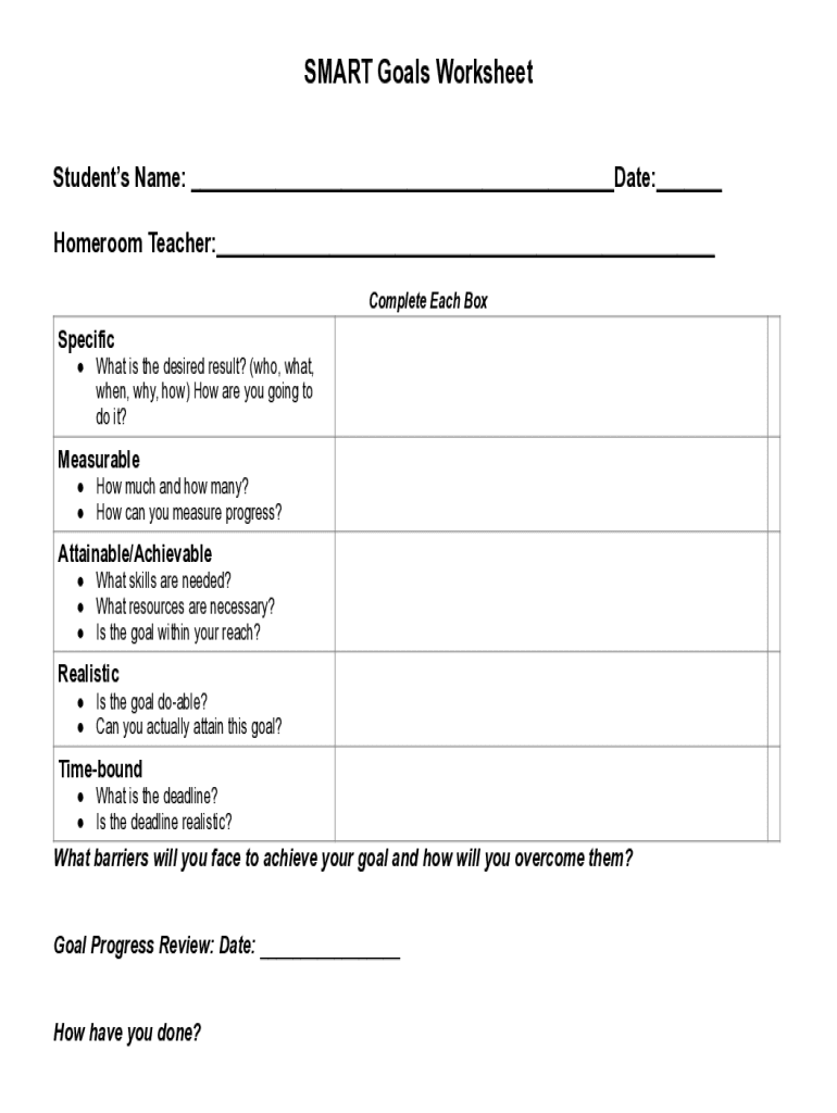 Fillable Online 29 SMART Goals Templates & Worksheets Word, PDF, Excel ...