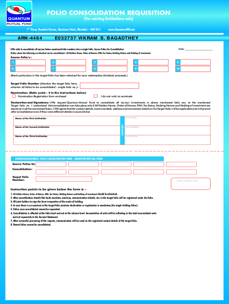 Fillable Online Folio Consolidation Form - BFS Fax Email Print - pdfFiller