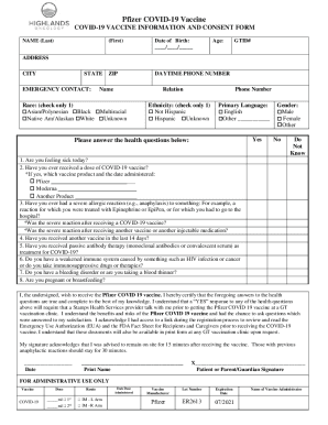 Fillable Online Covid-19 Vaccine Consent Form - Cherry Creek Pediatrics ...