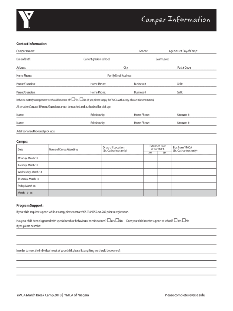 Fillable Online 2021 Summer Camp Application Form - Newport County YMCA Fax Email Print - pdfFiller