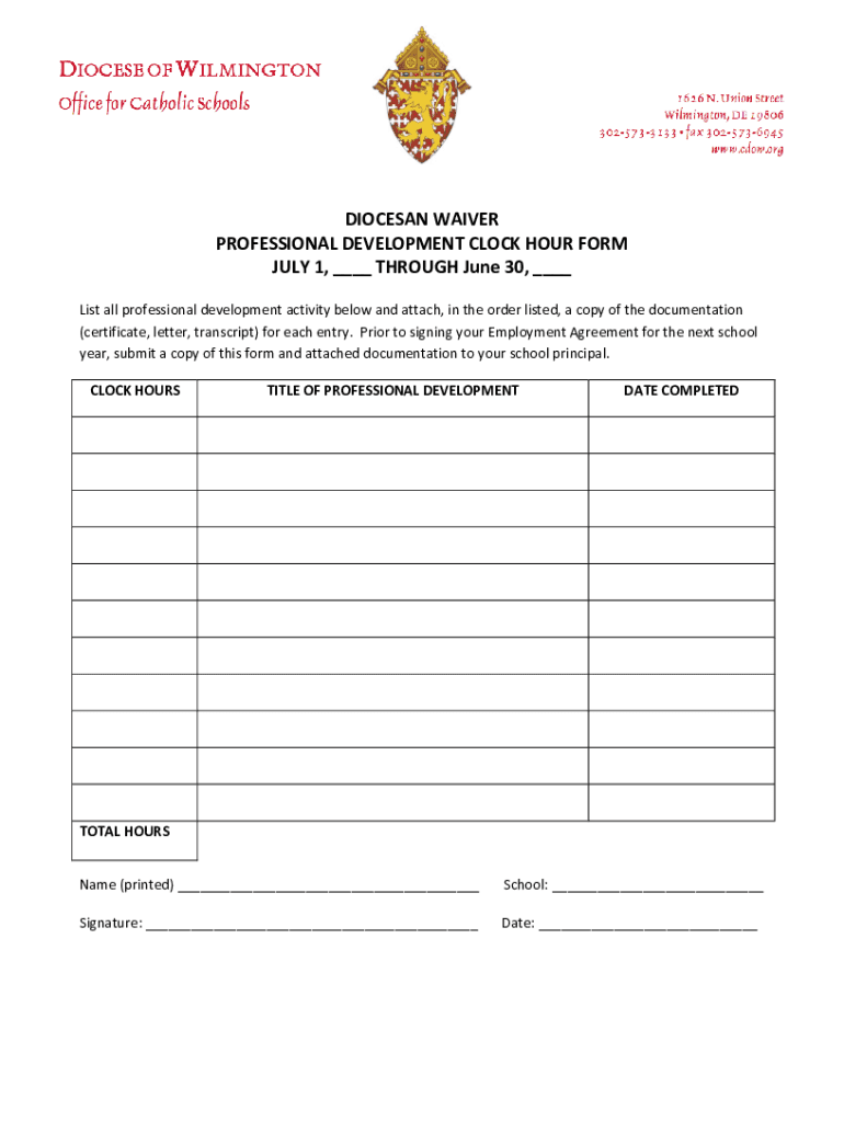 Fillable Online DIOCESAN WAIVER PROFESSIONAL DEVELOPMENT ... Fax Email ...