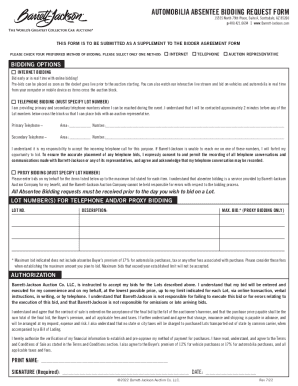 Fillable Online AUTOMOBILIA ABSENTEE BIDDING REQUEST FORM Fax Email Print - pdfFiller