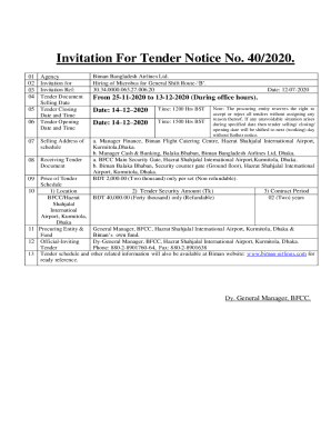 Fillable Online Tender Closing Fax Email Print - pdfFiller