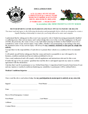 Fillable Online disclaimer form - ace global stunt starz ...