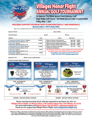 Fillable Online Villages Honor Flight - ANNUAL GOLF TOURNAMENT Fax ...