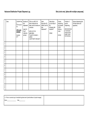 Fillable Online Naloxone Distribution Project Dispense Log Site (circle ...