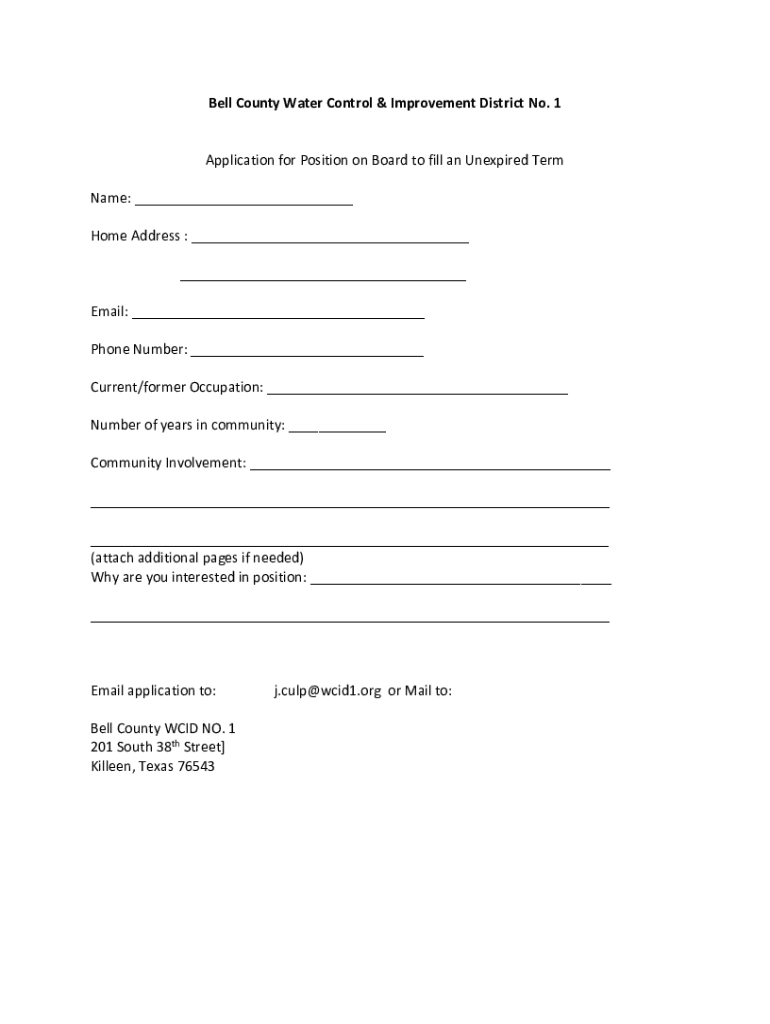 Fillable Online Water Utility Details for BELL COUNTY WCID 1 - Texas ...
