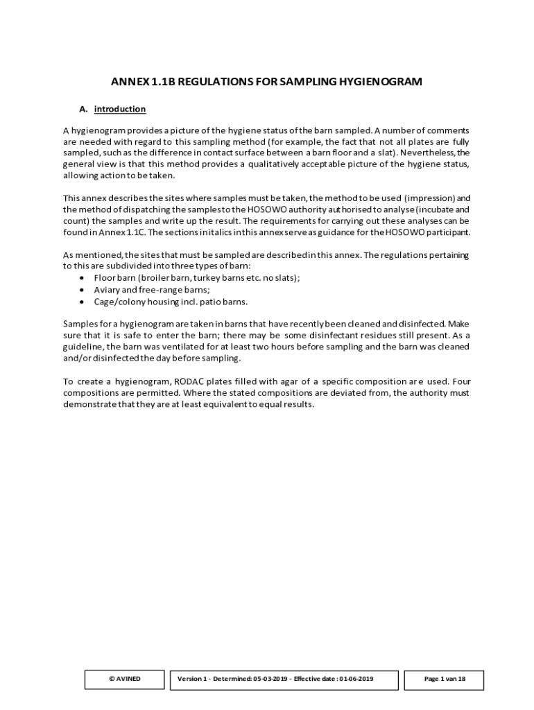Fillable Online ANNEX 1.1B REGULATIONS FOR SAMPLING HYGIENOGRAM Fax Email Print - pdfFiller