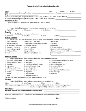 Fillable Online Therapy Medical History Intake Questionnaire Fax Email ...