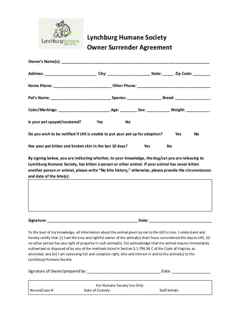 Fillable Online Owner Surrender Form - Southern Comfort Maltese Rescue ...