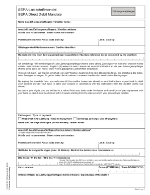 Ausfüllbar Online SEPA Direct Debit Core Mandate Translation Fax Email ...