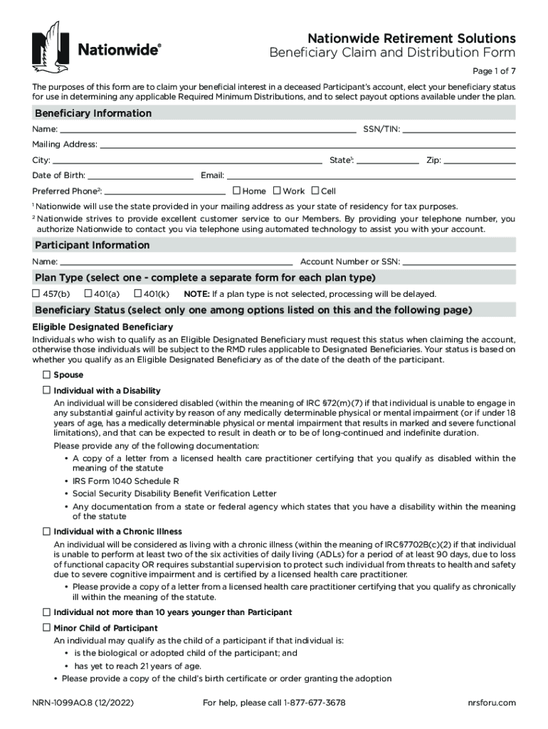 Fillable Online BENEFICIARY DISTRIBUTION CLAIM FORM Fax Email Print ...