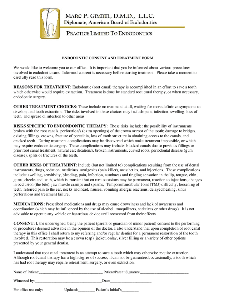 Fillable Online endodontic consent and information form Fax Email Print - pdfFiller