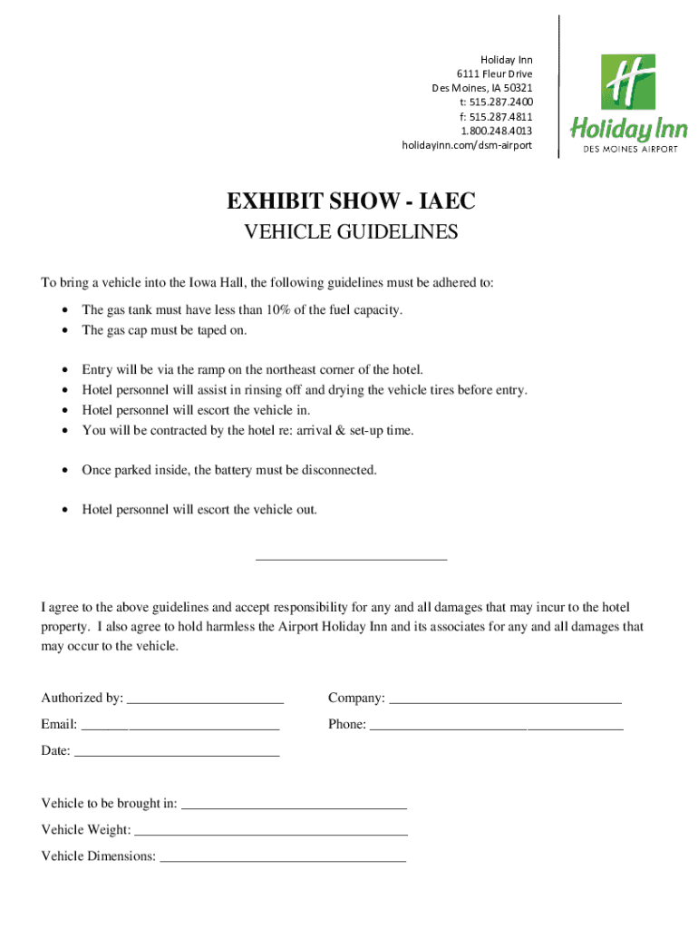 Fillable Online exhibit show - iaec - vehicle guidelines Fax Email ...