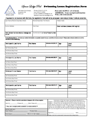 Fillable Online sprucelodge on Swimming Lesson Registration Form - Spruce Lodge Fax Email Print ...