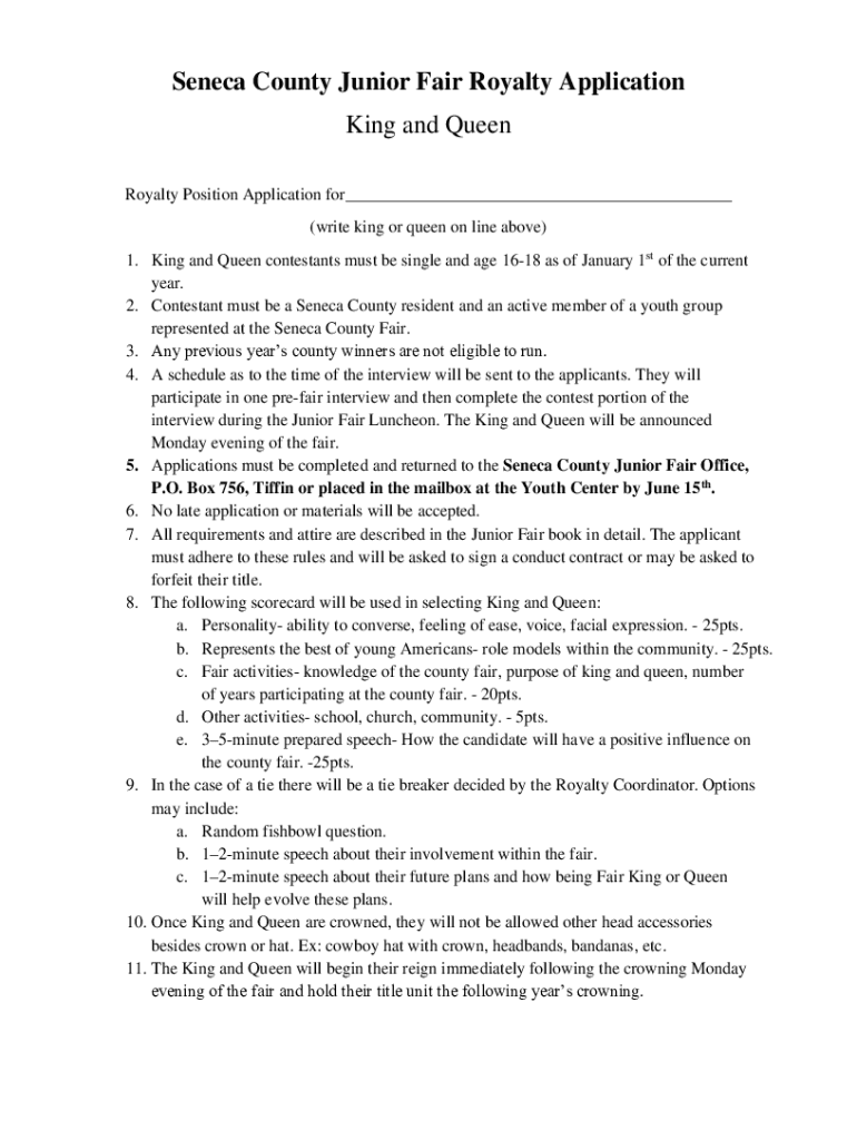 Fillable Online seneca osu Seneca County Junior Fair Royalty ...