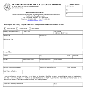 Fillable Online VETERINARIAN CERTIFICATE FOR OUT-OF-STATE OWNERS ...