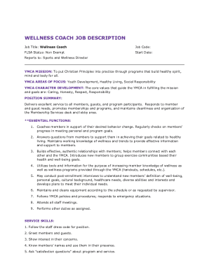 Fillable Online WELLNESS COACH JOB DESCRIPTION/POLICIES AND ... Fax ...
