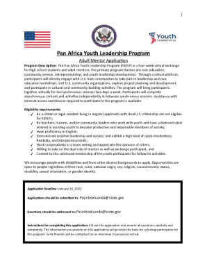 Fillable Online Pan Africa Youth Leadership Program Adult Mentor Application Fax Email Print ...