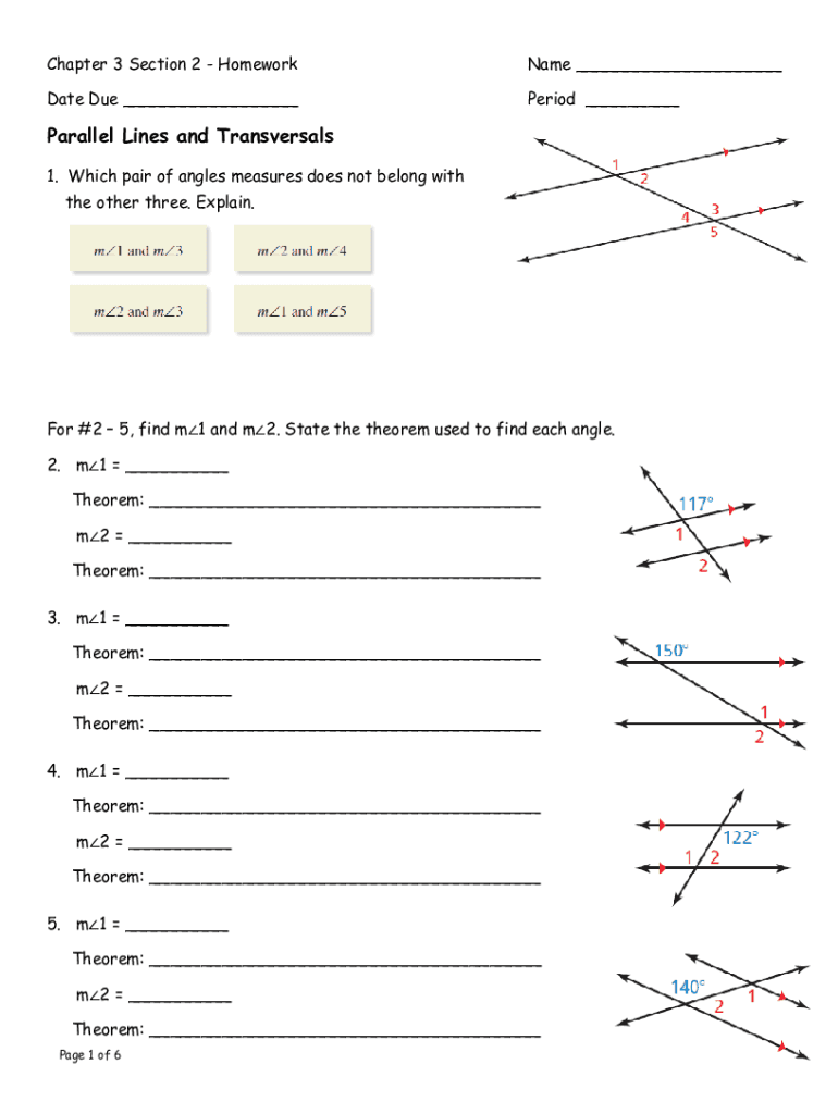 Fillable Online 3-1: Name angle pair formed by parallel lines and ...