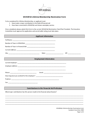 Fillable Online WVASFAA Lifetime Membership Nomination Form Fax Email ...
