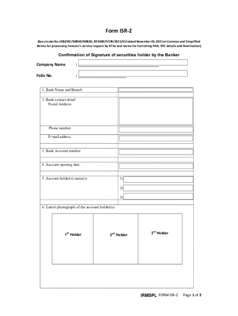 Fillable Online Form ISR-2 - integratedindia.in Fax Email Print - pdfFiller