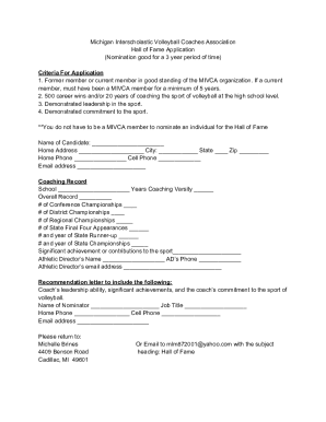 Fillable Online Hall of Fame Form - MIVCA Fax Email Print - pdfFiller