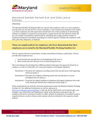 Fillable Online Maryland Earned Sick and Safe Leave Employee Notice Fax ...