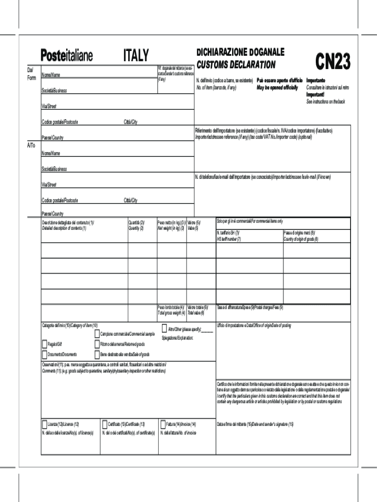 Compilabile Online Form 6059B Customs Declaration - Italian (Fillable ...