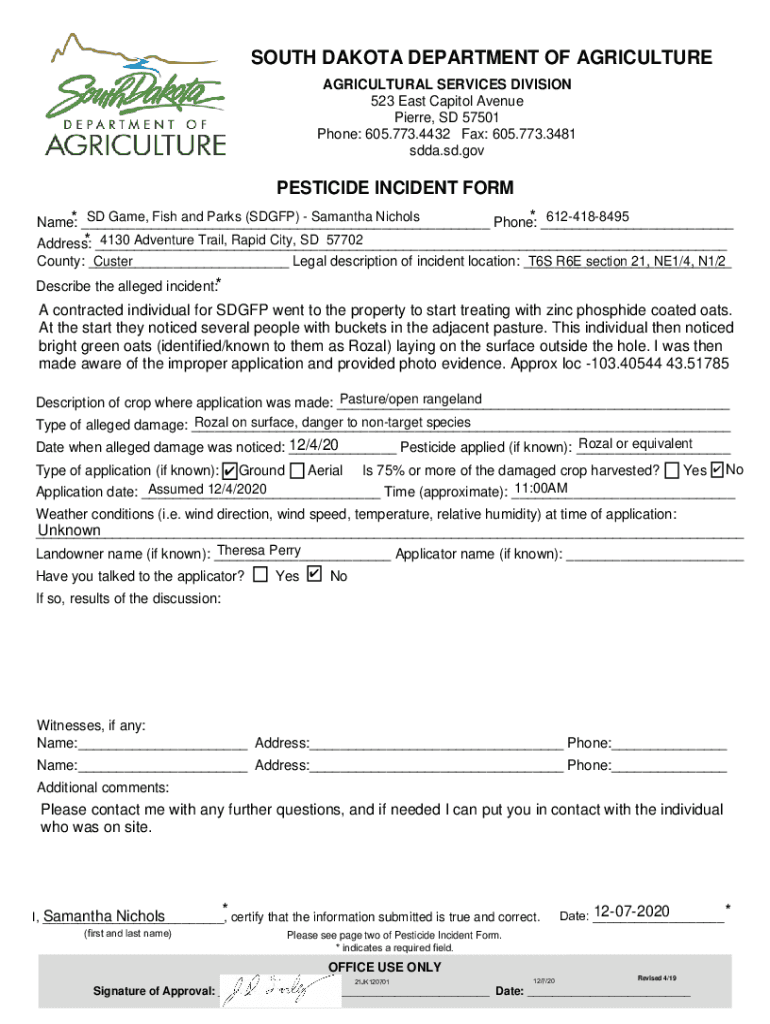 Fillable Online South Dakota Department of Agriculture - State of South Dakota Fax Email Print ...