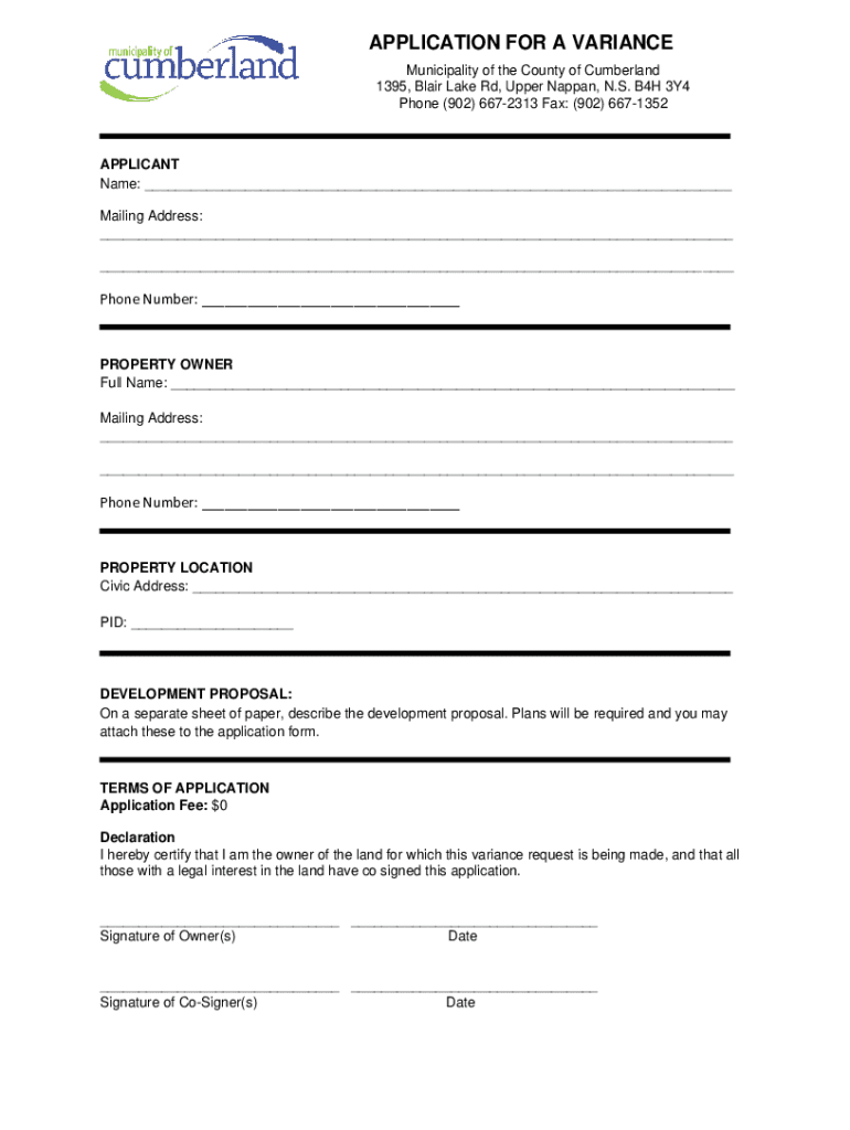 Fillable Online APPLICATION FOR A VARIANCE - Squarespace Fax Email Print - pdfFiller