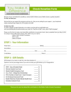 Fillable Online Check Donation Form - Olathe Public Schools Foundation ...