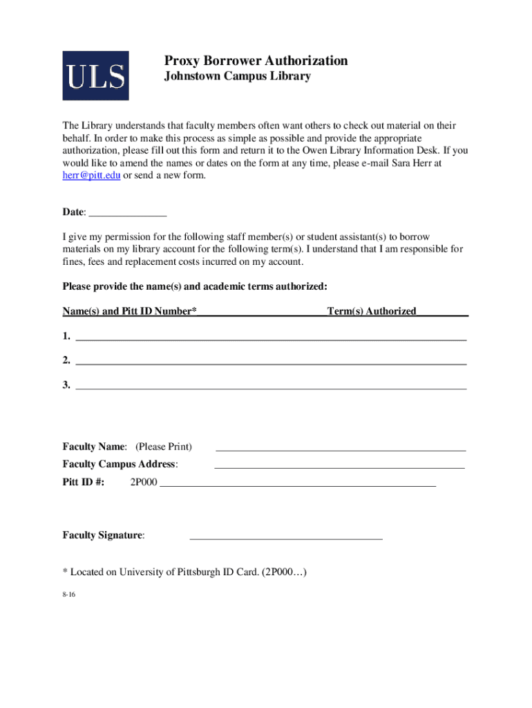 Fillable Online American University Library Faculty Proxy Authorization Fax Email Print - pdfFiller