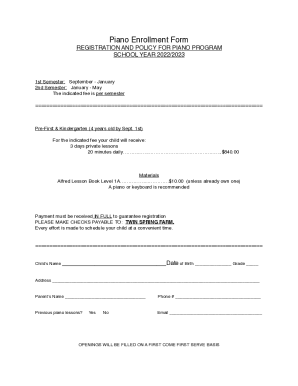 Fillable Online Piano Enrollment Form Fax Email Print - pdfFiller